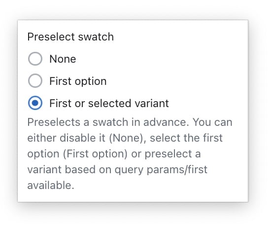 Gallery & Swatches theme settings